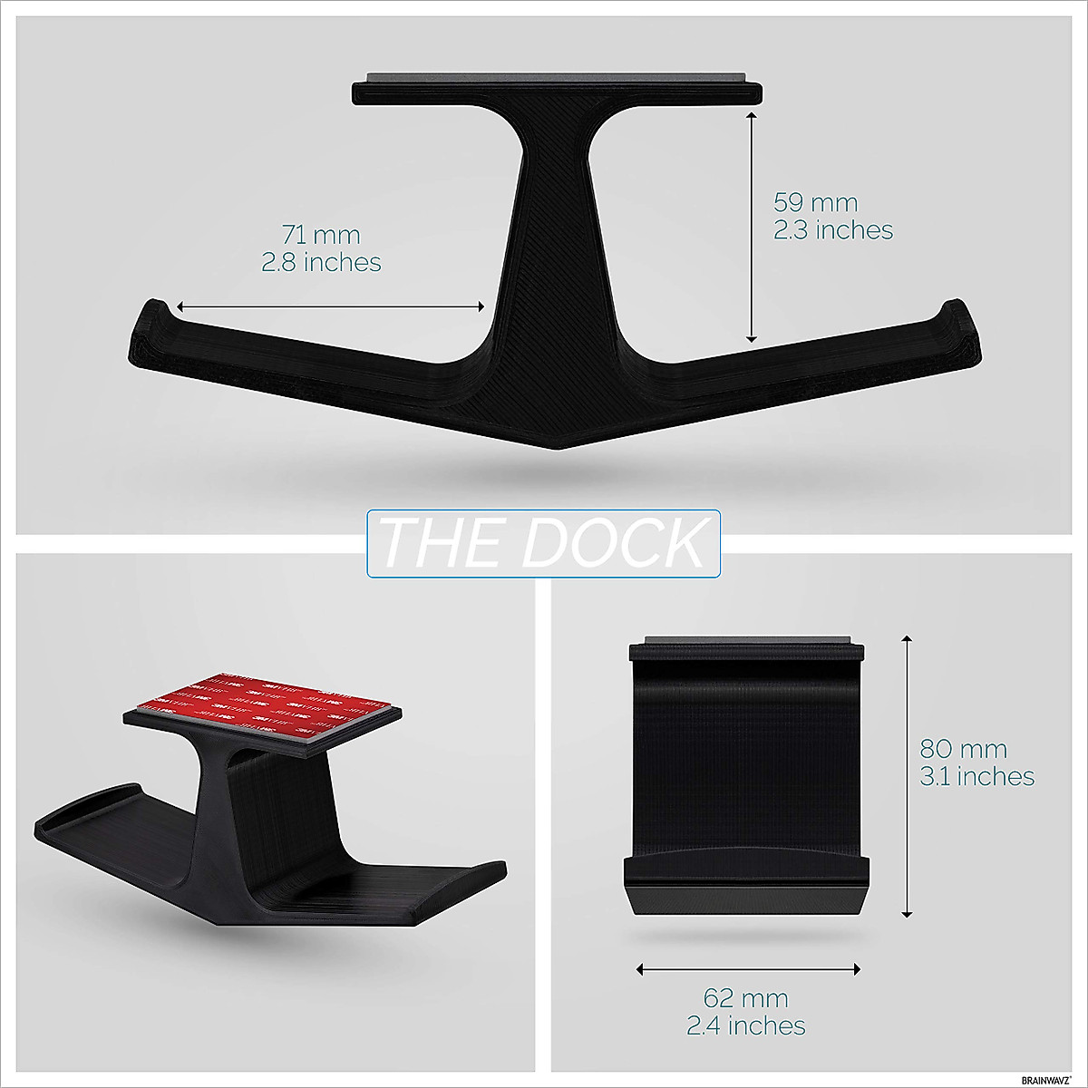 BRAINWAVZ [EOL] The Dock - Dual Game Controller Holder Under The Desk Mount for Xbox Series X, One, PS5, PS4, Switch, Streelseries, PC Gamepad & More, No Screws, Easy to Install, Black [EOL]