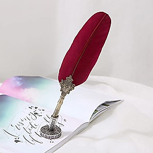 Retro Feather Pen Set, Writing Quill Pen Calligraphy Dip Pen Ink Set Luxury Vintage Signature Fountain Pen Gift Kit with Pen Stand and Replacement Nibs Valentine Day Christmas Birthday Gift Black