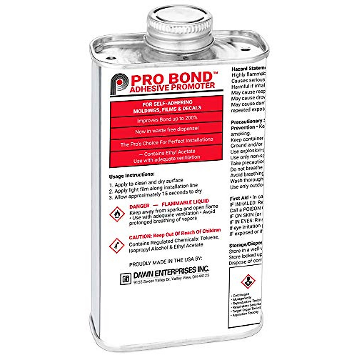 Dawn Enterprises Pro Bond Adhesive Promoter for Vinyl, Wraps, Window Tint, Automotive Molding - 8 oz Can