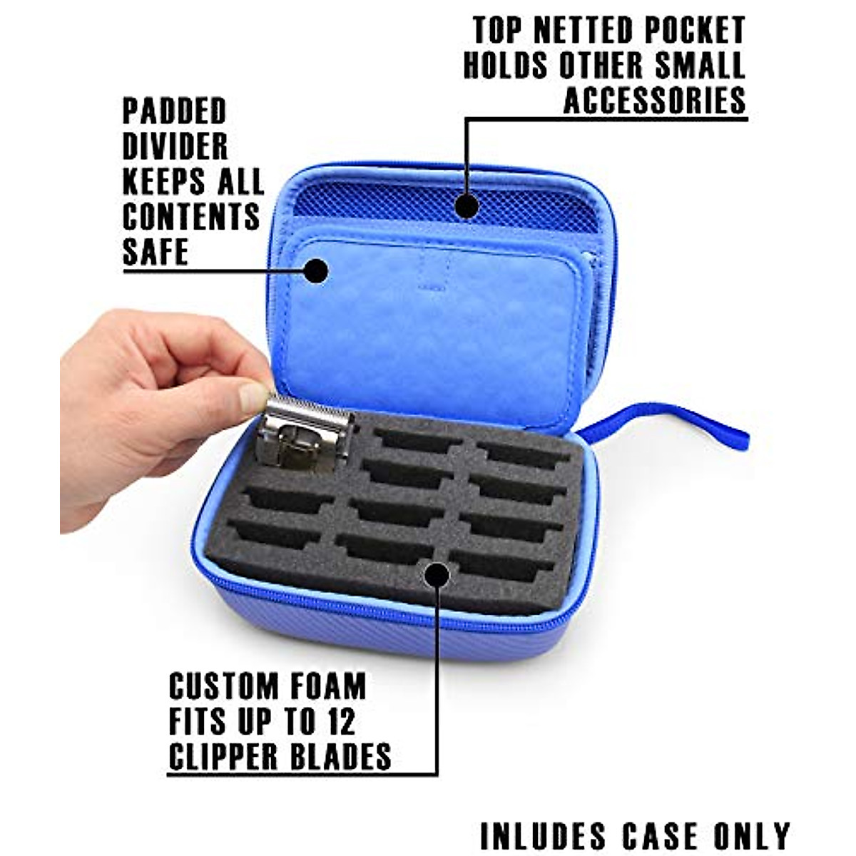 CASEMATIX Hair Clipper Blade Case Compatible with 12 Clipper Guards, Trimmers, Buzzers, Outliners and More Detachable Clippers Metal Guards, Blade Storage Travel Case Only