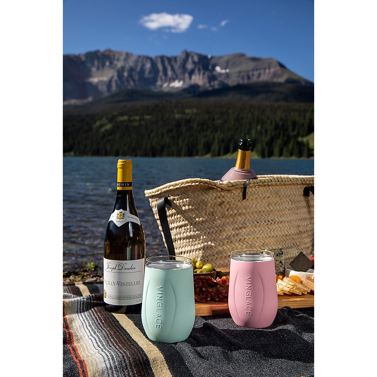 Vinglacé Stainless Steel Stemless Wine Glass- Insulated Wine Tumbler with Glass Insert and Sip Lid, 10 oz, Sea Glass