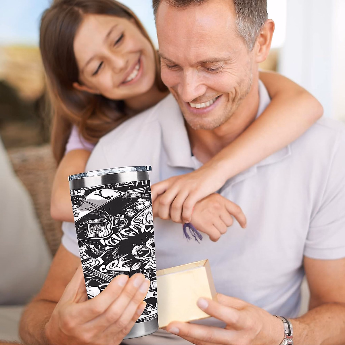 FOCIUZTA 20oz Tumbler with lid, Insulated Cup, Travel Coffee Mug, Ideal for Easter, Gaming Enthusiast, Mother’s Day, Birthday Gifts, Punk Rock Skull Design