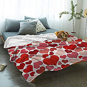 Flannel Blanket,Red Heart-Shaped Romantic Throw Luxury Blanket Reversible Fuzzy Microfiber All Season Blanket for Child and Adults 40" X 50"