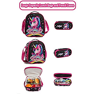 Girls Boys Kids Rolling Backpack with Wheels Trolley School Bag Waterproof Travel Luggage for Kids Girls and Students lunch bag Lightweight and Multi functional(Black Unicorn 16inch)