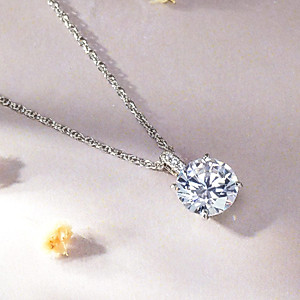 DIAMONLITE 2 Ct Round CZ 925 Sterling Silver Necklace for Women - 18" + 2" Cubic Zirconia Necklace, Round Cubic Zirconia Pendant Necklace, Sterling Silver CZ Necklace, Womens Cubic Zirconia Necklace