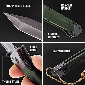 Pocket Knife Spring Assisted Knife - Folding Tactical Knives Japanese Tanto Blade Knives - Ninja Assisted Opening Knife - Best for Camping Hiking EDC Work Knife Birthday Christmas Gifts for Men 6688