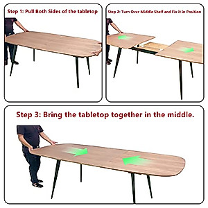 kevinplus Mid Century Dining Table, Extendable Modern Dining Table for 6-8 Person, 70.5'' & 90'' Wood Dinner Table with Metal Frame & Legs for Kitchen Living Room, Easy Assembly, Walnut