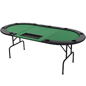 KTHLBRH 9-Player Folding Poker Table 3 Fold Oval with Chip Cup Holder Card Game Table Steel Base Casino Green