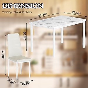 DKLGG Dining Table Set for 4, 5 Piece Kitchen Table Set with PU Leather Chairs Space-Saving Faux Marble Dining Room Table Set for 4 for Small Home Kitchen, Apartment