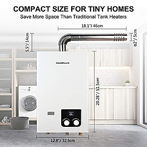 Camplux Tankless Water Heater, 2.64 GPM On Demand Instant Hot Water Heater, Propane Tankless Water Heater Indoor, White