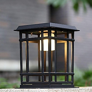 ZMY IP55 Exterior Solar Retro Column Lamp Outdoor Rainproof Aluminum Post Light Lawn Garden Home Landscape Pole Lantern Waterproof Door Pathway Illumination