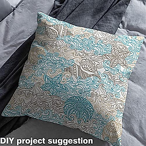 Nautical Upholstery Fabric for Chairs, Ocean Waves Fabric by The Yard, Boho Sea Shell Decorative Fabric, Exotic Nature Starfish Outdoor Fabric, Dreamy DIY Waterproof Fabric, Teal, 3 Yards