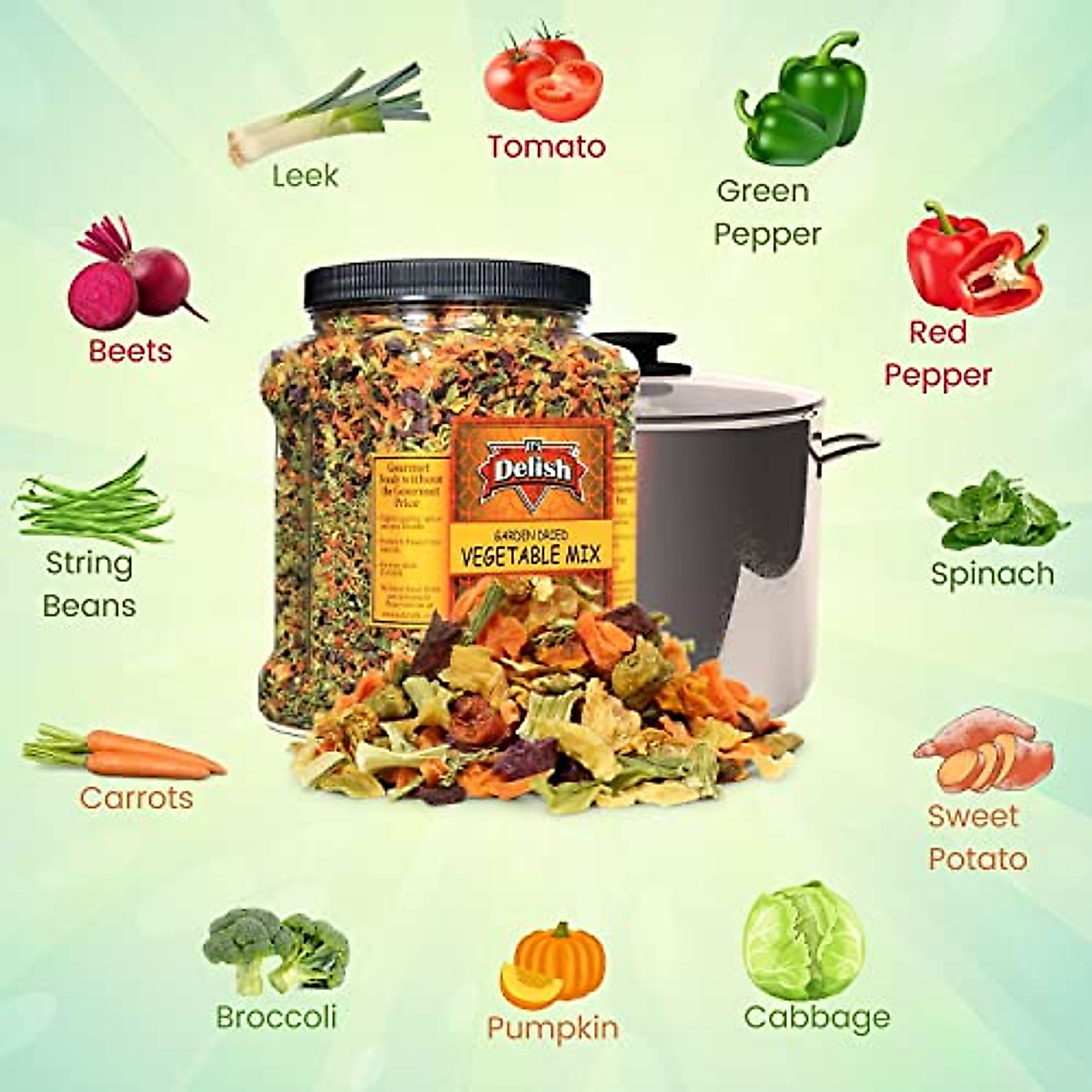 Garden Vegetable Soup Mix by It’s Delish, 24 OZ Jumbo Container | 12 Natural Dehydrated for Ramen Noodles, Soup Greens with Beets | Freeze Dried Veggie Blend | Vegan, Gluten-Free and Kosher