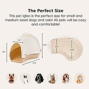 IRIS USA Large Igloo Shaped Dog House, White/Almond