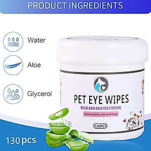 Goufgui Dog Eye Wipes130Count,Natural Plant Ingredients,Effectively Removes Eye Dirt,Eye Secretions,Mucus Secretions,Improve Tear Stains,Suitable for Daily Cleaning and Care of Cats and Dogs Eye Wipes