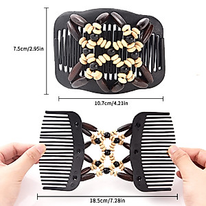 Yeshan Magic Hair Combs for Women Wood Beaded Stretch Double Hair Side Combs Adjustable Elastic Hair Clips Bun Maker Hair Accessories,Pack of 6