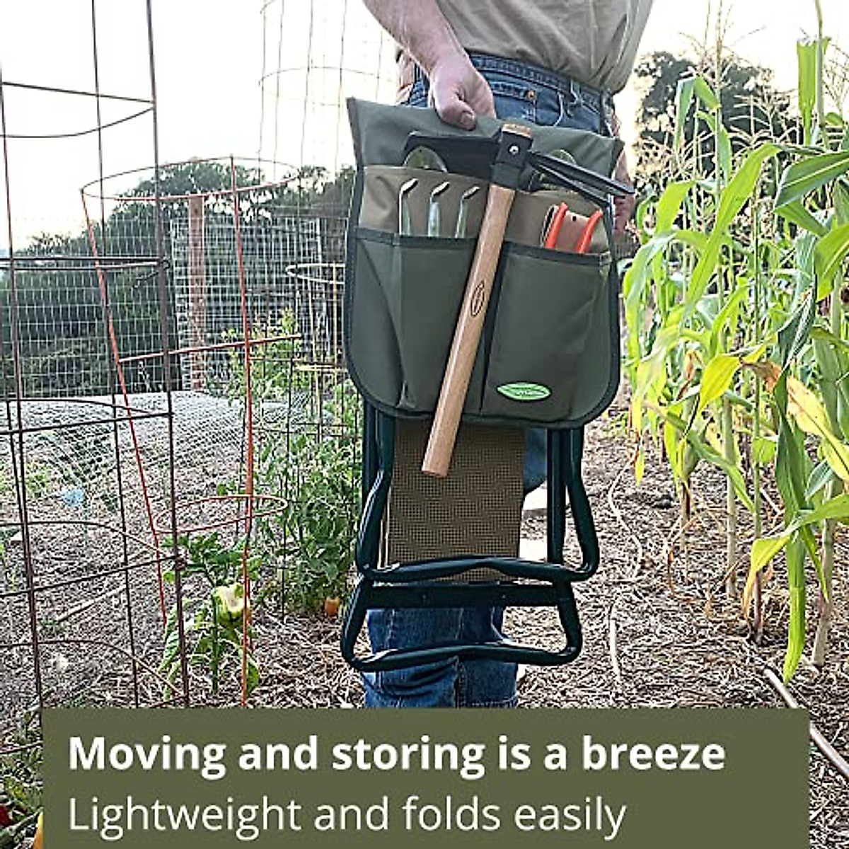 Truly Garden Upgraded Foldable Garden Kneeler and Seat - Includes Cultivator Hoe Garden Tool and Two Tool Pouches. Lightweight and Heavy Duty with Comfortable EVA Foam Pad