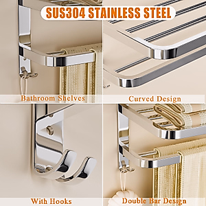 Generic NICETAKU 23inch 3-Tier Towel Racks for Bathroom with Shelf, Multilayer Hotel Towel Holder with Hooks, Stainless Steel Wall-Mounted Brushed Finish Towel Bars, Silver