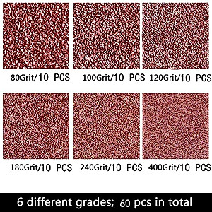 SACKORANGE 60 Pack 9-Inch 6-Hole Hook-and-Loop Drywall Sanding Discs Set- 80 100 120 180 240 400 Grits, 9" Fast Cutting Aluminum Oxide Sander Paper for Drywall Power Sander, Sand Wood