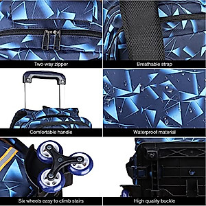 VILINKOU Rolling Backpack with Wheels Trolley Bag Wheeled Backpack for Boy and Girl, Backpack on Wheels for School, Travel (Blue Geometry)