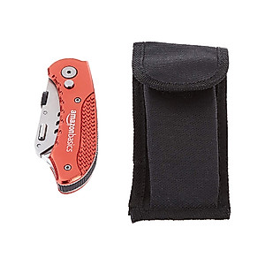 Amazon Basics Folding Utility Knife, Lightweight Aluminum Body, Red