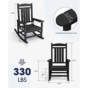 KINGYES Outdoor Rocking Chair Set of 2, High Density Polyethylene Patio Rocking Chairs with 330lbs Support for Adults, Black