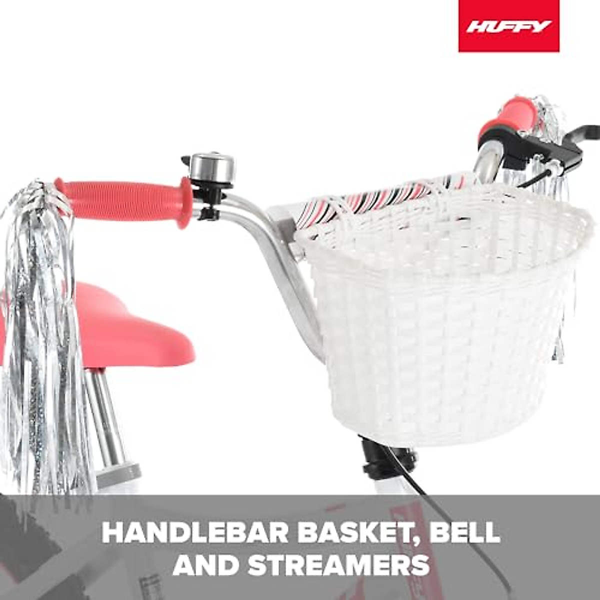 Huffy Zazzle 16" Kids Bike, Ideal for Ages 3 to 5 Years Old, Front Basket, Shimmering Streamers, Removable Training Wheels, Fun and Playful Design, Designed for Growth, Quick Connect Assembly, White