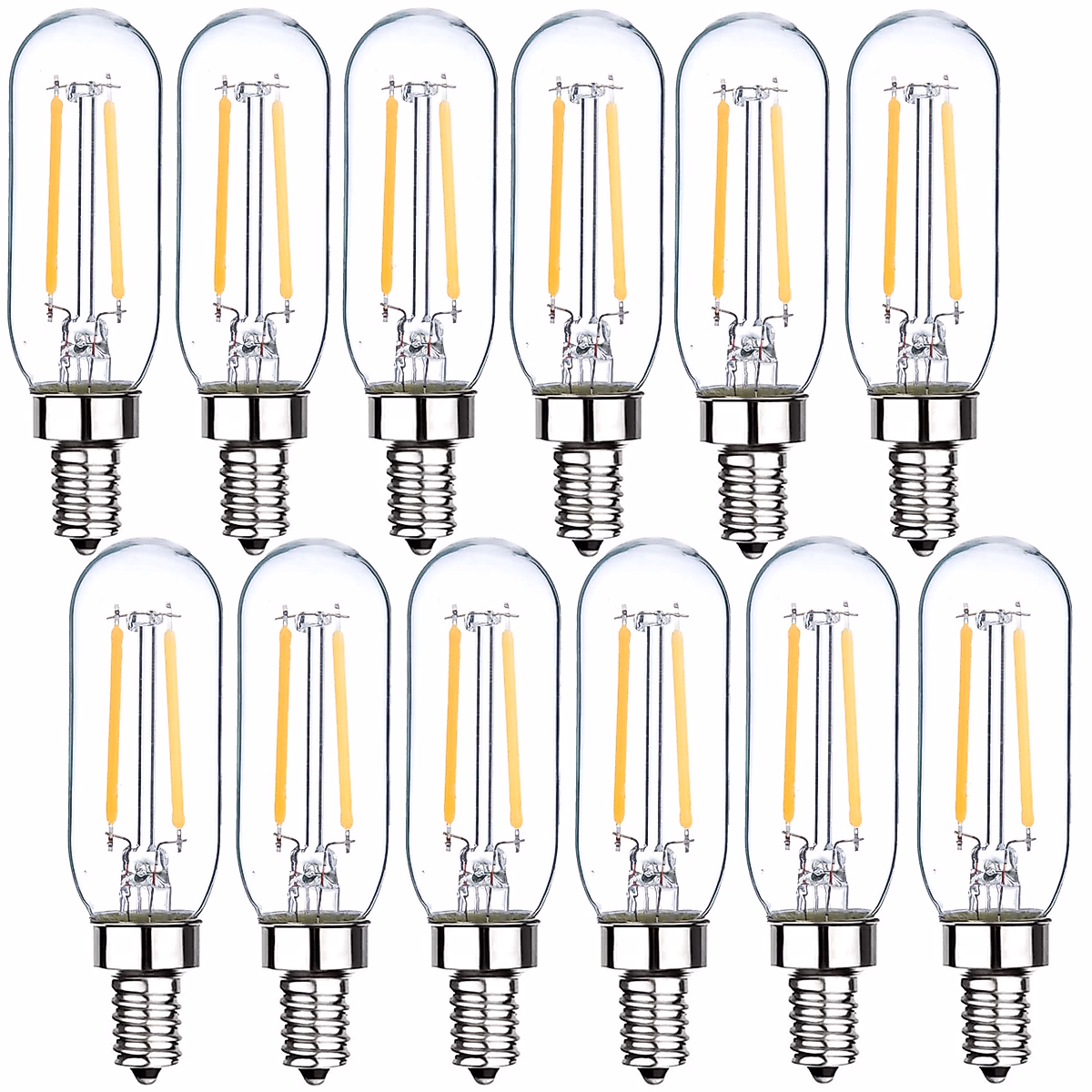 Sunaiony E12 Candelabra Bulb 25W T6 LED Bulb Dimmable 3000K Soft White, 2W Vintage LED Filament Edison Candle Bulb for Chandelier Ceiling Light, 12 Pack