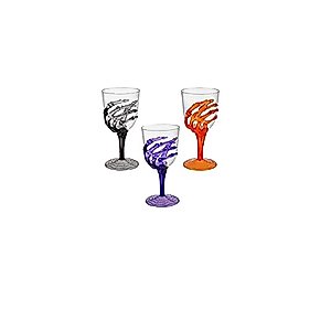 Set of Three (3) Clear Spooky Skeleton Hand Plastic Goblets Party Cups Wine Glasses - Bundle of 3 Items