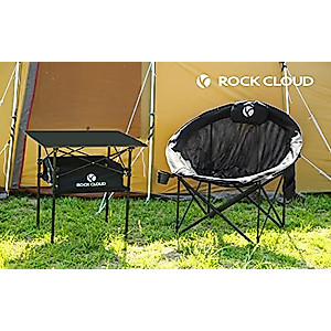 ROCK CLOUD Folding Camping Chair Oversized Padded Moon Round Saucer Chairs Outdoor for Camp Lawn Hiking Fishing Sports, Black