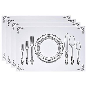 50 Disposable Place Setting Paper Place Mats 11”x 17” Rectangle Vintage Country Farmhouse Cutlery Plate Settings Coated Table Mat for Kids Dinner Kitchen Restaurant Party Decorations White Black