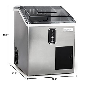 Igloo 44 lb Dual Purpose Ice Cube Maker & Dispensing Shaver, 12 Cubes Every 7-15 Minutes, 44 Lbs Daily, LED Touch Control Panel with Indicator Lights, Includes Ice Basket & Scoop, Stainless Steel