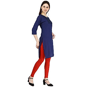 Ramkudi Indian Women's Embroidered Cotton Kurti Dark Blue Top