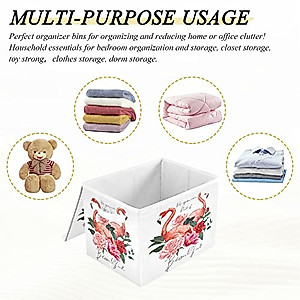 Kigai Flamingos Storage Bins with Lids and Handles 17x13x12 In Foldable Fabric Storage Basket Toys Clothes Organizer for Shelves Closet Home Bedroom Office