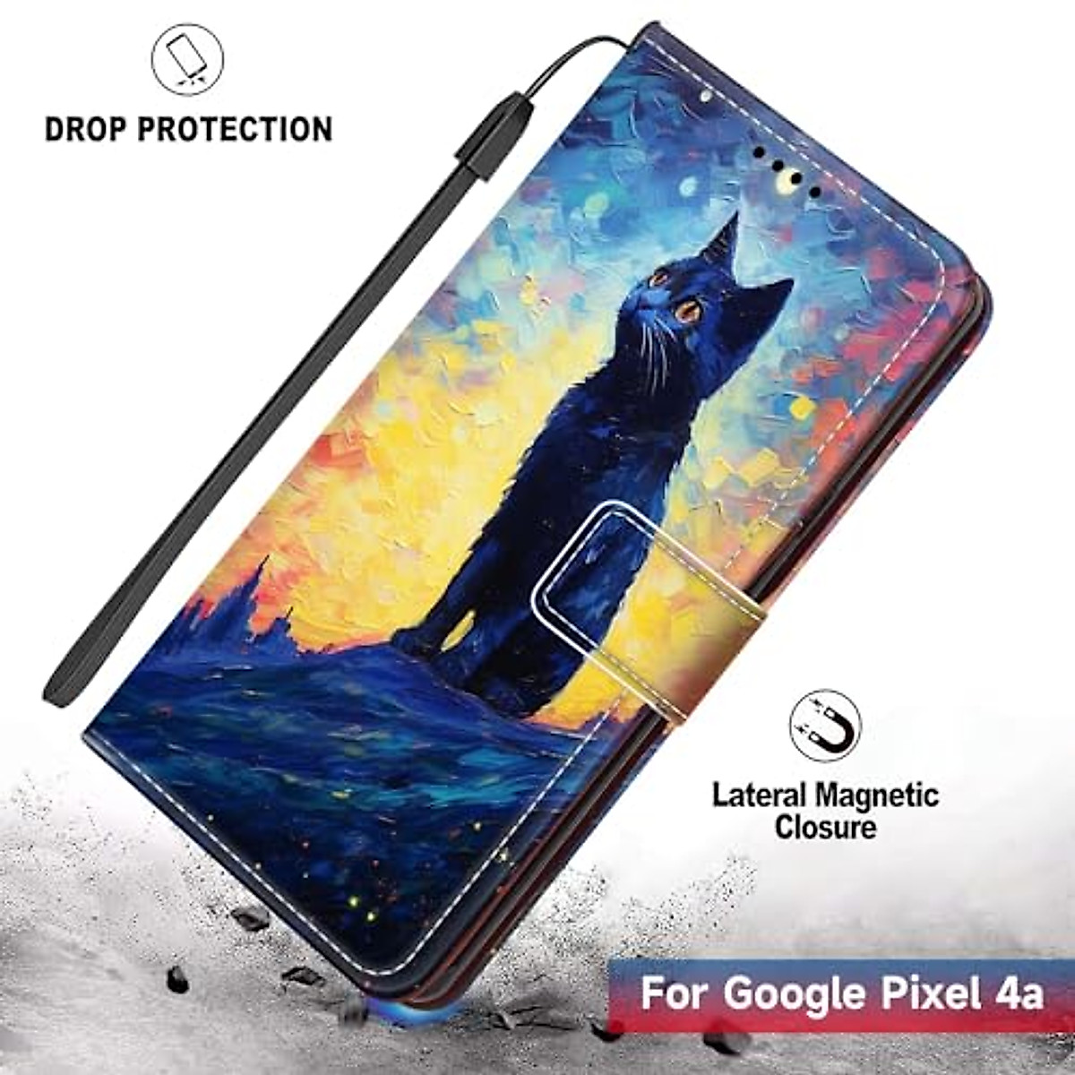 DeweiDirect Wallet Case Suitable for Google Pixel 4a 4G with Cat Print-aa227 Pattern, Top PU Leather, Kickstand with Wrist Strap Multifunction Smartphone Cellphone Case Folio Pocket Flip Lanyard