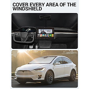 BASENOR Tesla Model X Windshield Sunshade Folding Sun Visor Protector Sun Shade Cover with a Storage Bag Fit Model X 2021-2024