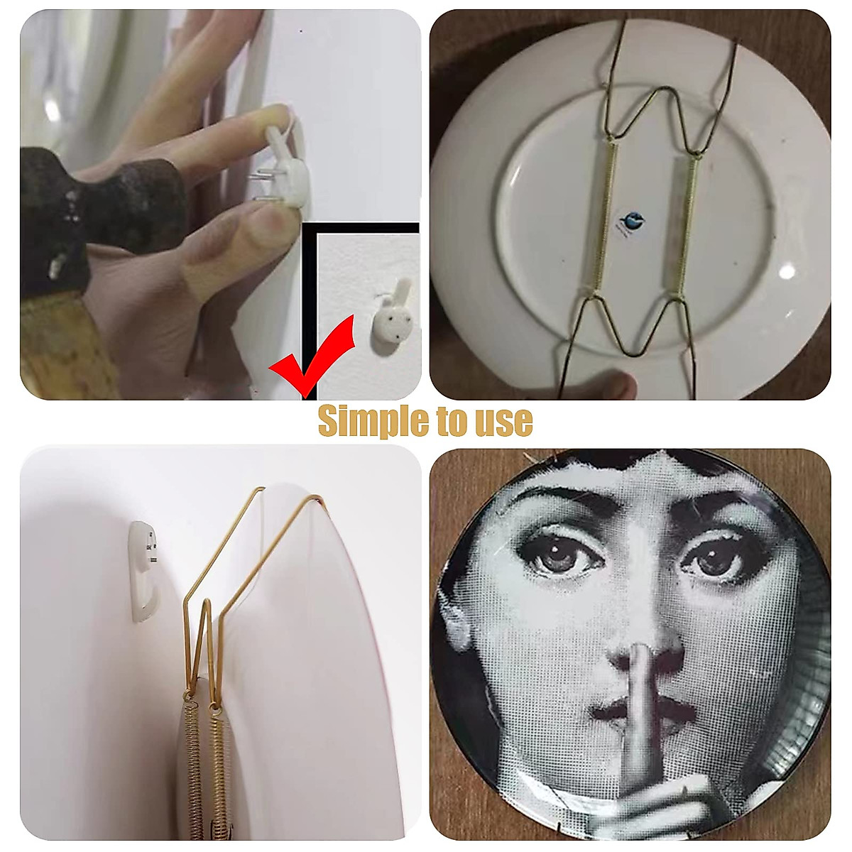 DUNPUTE 10 Pack Plate Hangers, Invisible Plate Hangers Golden Stainless Decorative Wire Plate Hangers for Decorative Plates and Antique Plates (Gold, 8 Inch)