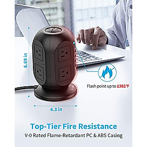 Surge Protector Power Strip Tower with USB Ports, BESFAN 8 AC Outlets 4 USB Ports,10 ft Long Extension Cord with Multiple Outlets Charging Station for Home Office Supplies Dorm Room Essentials