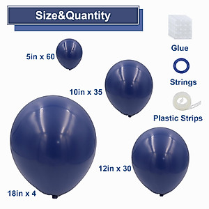 Navy Blue Balloons Arch Kit Include the Plastic Strip-129pcs Different Sizes 18, 12,10,5inches Navy Blue Balloons Garland for Graduation Baby Shower Wedding Holiday Balloon Birthday Party Decoration…