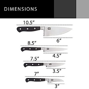 Mad Hungry 4-Piece Forged Specialty Knife Set - 6" Chef, 4.5" Serrated Utility, 3.5" Paring, & 3" Birds Beak Knives Kitchen (Black)