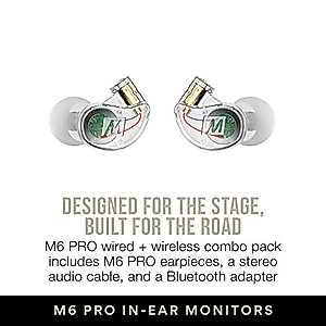 MEE audio M6 PRO Musicians' in-Ear Monitors Wired + Wireless Combo Pack: Includes Stereo Audio Cable and Bluetooth Audio Adapter (Clear) (CMB-M6PROBT-CL)