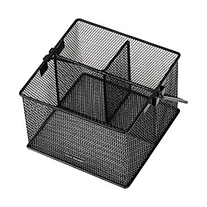 Mind Reader Storage Basket Organizer, Utensil Holder, Forks, Spoons, Knives, Napkins, Perfect for Desk Supplies, Pencil, Pens, Staples - 2 Pack, Black