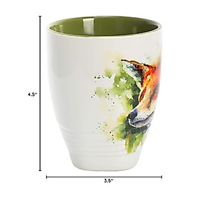 DEMDACO Fox Watercolor Green On White 12 Ounce Glossy Stoneware Mug With Handle