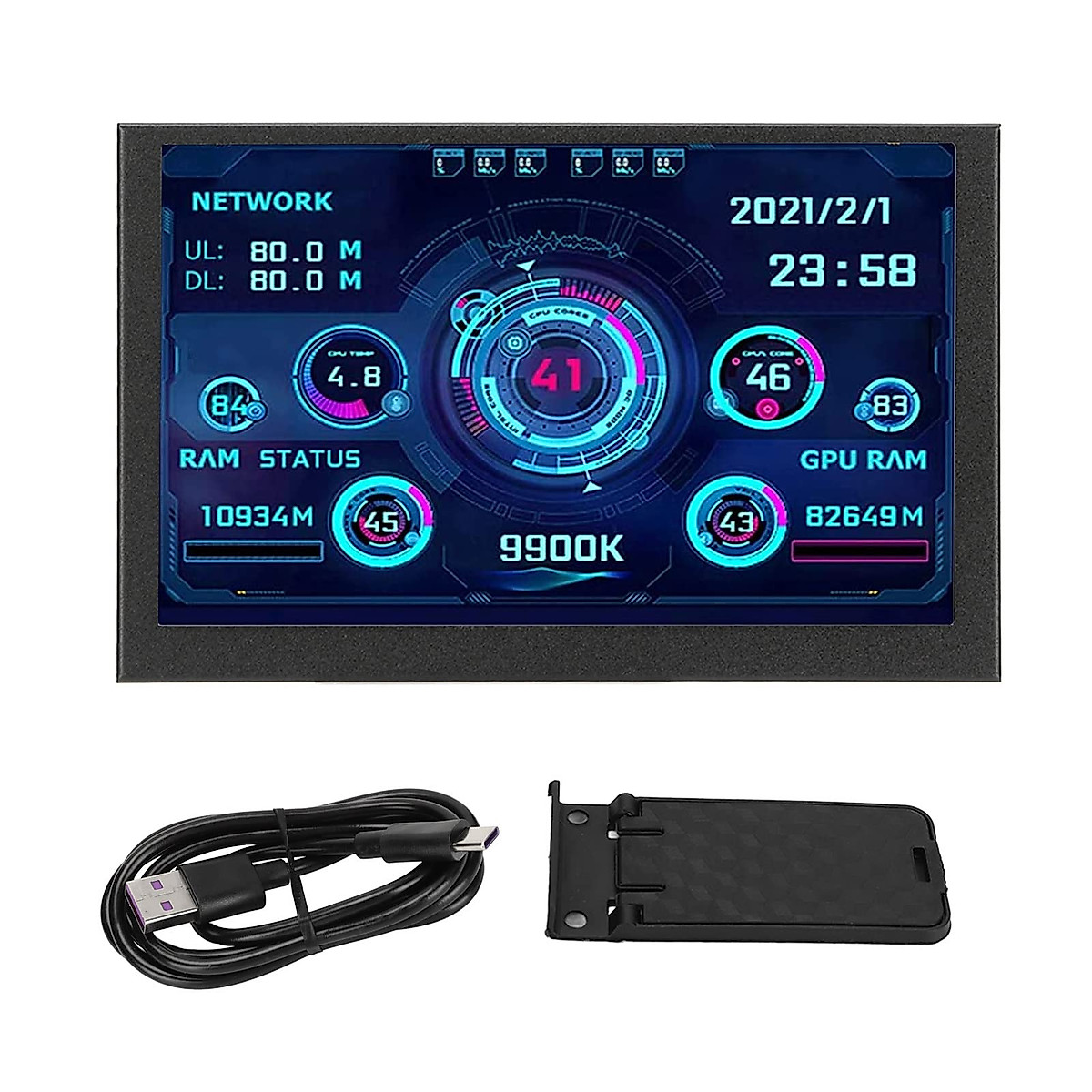 5in inch IPS USB Mini Screen AIDA64 PC CPU RAM HDD Data Monitor Computer Temperature Display Type-C Sub Screen, computer temp monitor pc temperature display mini display pc cpu data monitor mini