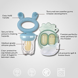 Haakaa Freeze-N-Feed Mini Combo with Silicone Food Feeder & Silicone Mini Nibble Tray|Baby Solid Food Self Feeder|Breastmilk Popsicle Mold Storage & Feeder for Soothing Baby Gums 1 PK