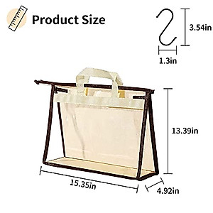 Handbag Storage Organizer 2 Pack, Clear Purse Storage Organizer for Closet, Clear Dust Bags for Handbags, Purse Cover Hanging Closet Organizer with Zipper, Handles and Purse Hook- L, Cream