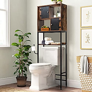 LAVIEVERT Over The Toilet Storage Rack with 2 Cabinets, 4-Tier Industrial Bathroom Organizer Shelves, Freestanding Space Saver Toilet Stands for Restroom, Laundry - Rustic Brown