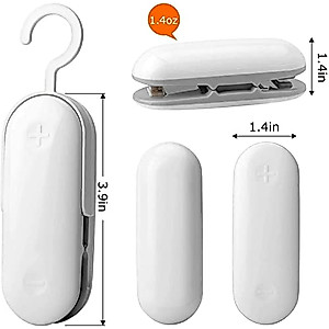 Mini Bag Sealer, Portable Sealing Bags Machine, Handheld Heat Food Vacuum Sealer Machine with Cutter and Hook for Snack, Plastic Bags, Storage, Potato Chip Cookie Bags (White-2pc)