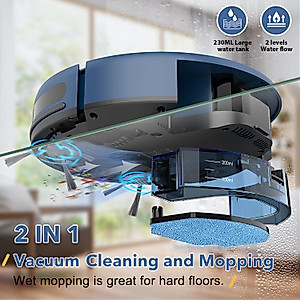 Robot Vacuum and Mop Combo, Robotic Vacuum Cleaner with Alexa/WiFi/App, 2 in 1 Mopping Robot Vacuum with Water Tank and Dustbin, Self-Charging, Slim, Ideal for Low Pile Carpet, Hard Floor, Pet Hair