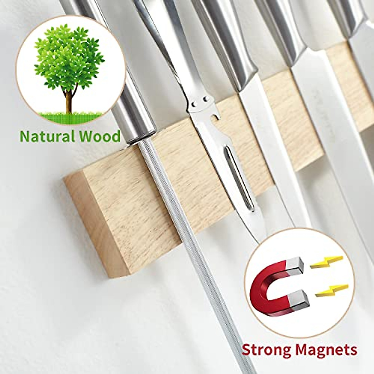 MIAOHUI Wood Magnetic Knife Strip, Kitchen Magnet Knife Holder for Wall, Magnetic Knife Bar with Multipurpose Use as Knife Rack, Kitchen Utensil Holder and Organizer (15.7 inches)